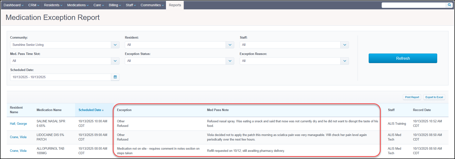Pass Med and Medication Exceptions Reports – Medtelligent
