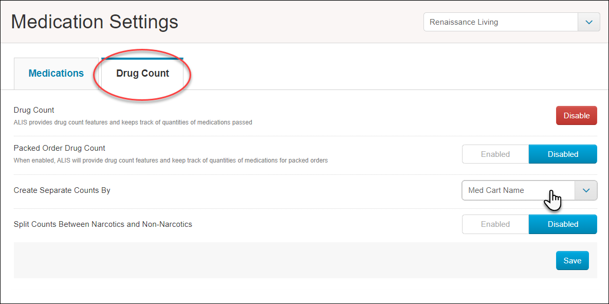 Drug Count Settings – Medtelligent
